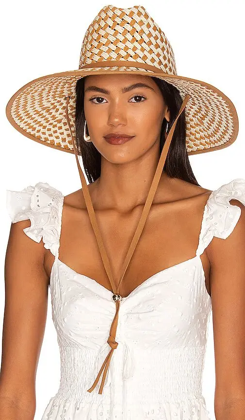 Lele Sadoughi Straw Checkered Hat In Tan