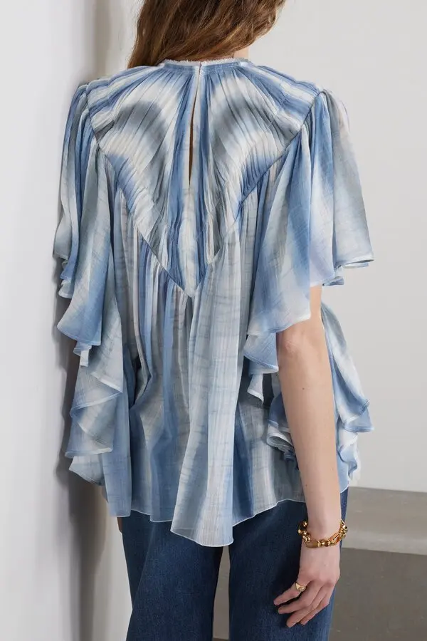 Chloé Tie-dyed Ruffled Wool-gauze Top