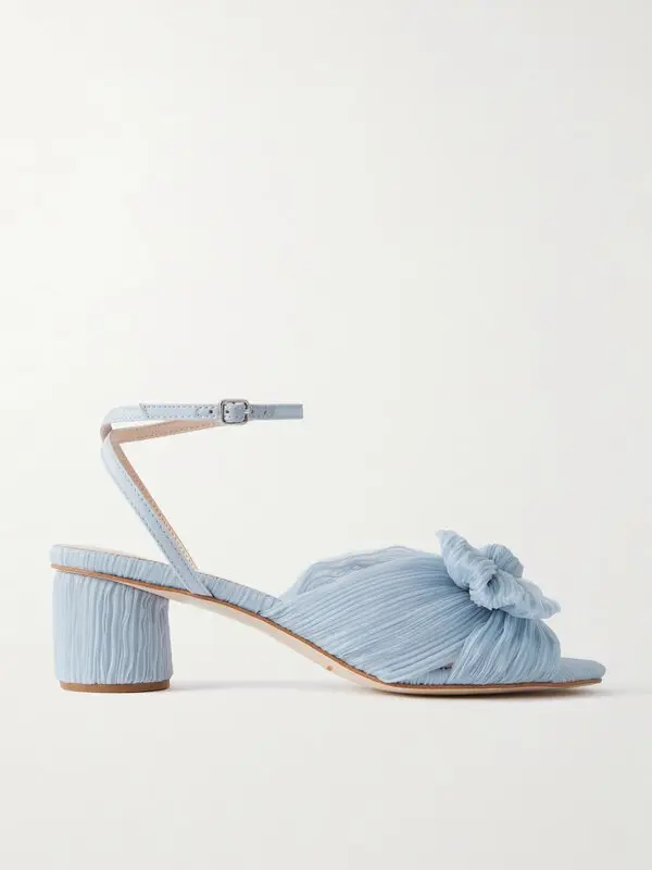 LOEFFLER RANDALL Dahlia Bow-embellished Plissé-organza Sandals - Blue