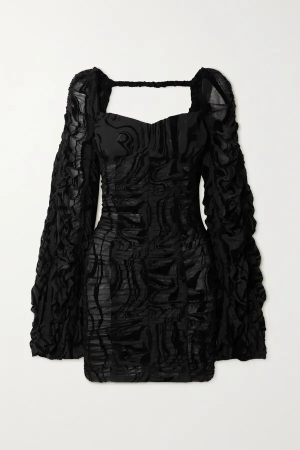 Remain Birger Christensen Rikke Ruched Flocked Mesh Mini Dress