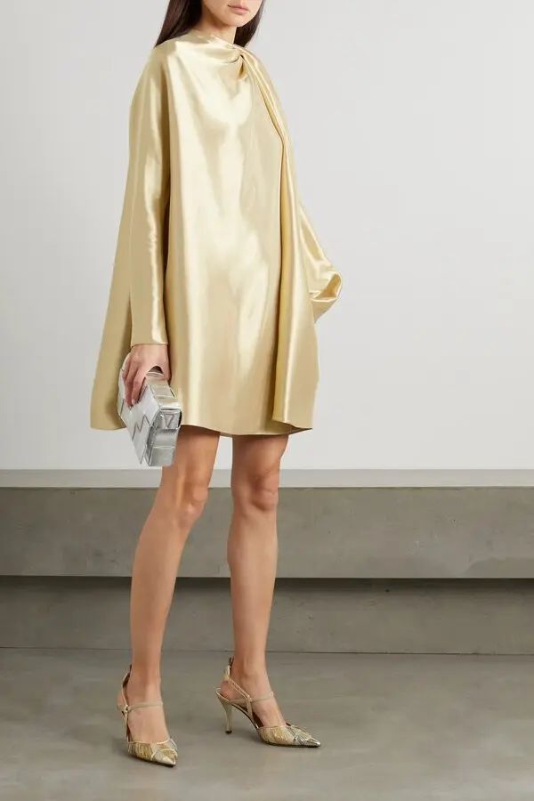 Fendi Draped Silk-Blend Lam Mini Dress In Gold - 40% Off | Editorialist
