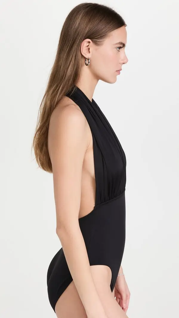 Norma Kamali Halterneck One Piece With Plunge Neckline