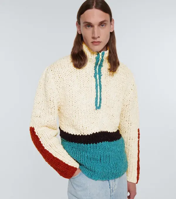 THE ELDER STATESMAN Block 'n Spiral Bouclé Sweater