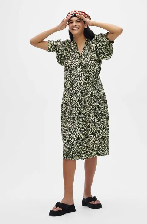 Ganni Crepe Wrap Midi Dress In Phantom - 50% Off | Editorialist