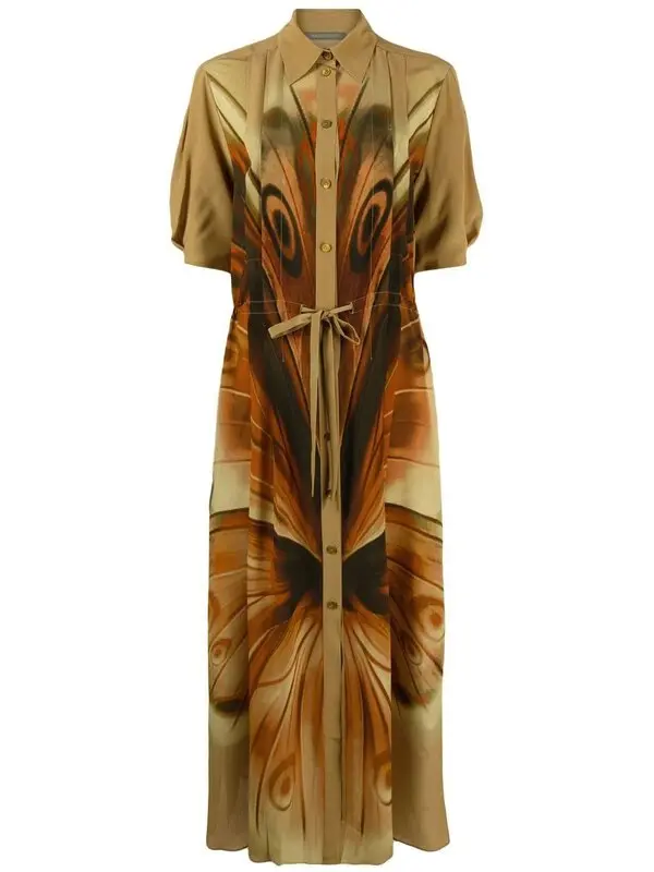 Alberta Ferretti Silk Abstract Print Shirtdress - Neutrals