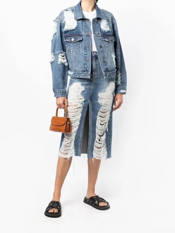 Goen.j Distressed Denim Jacket - Blue