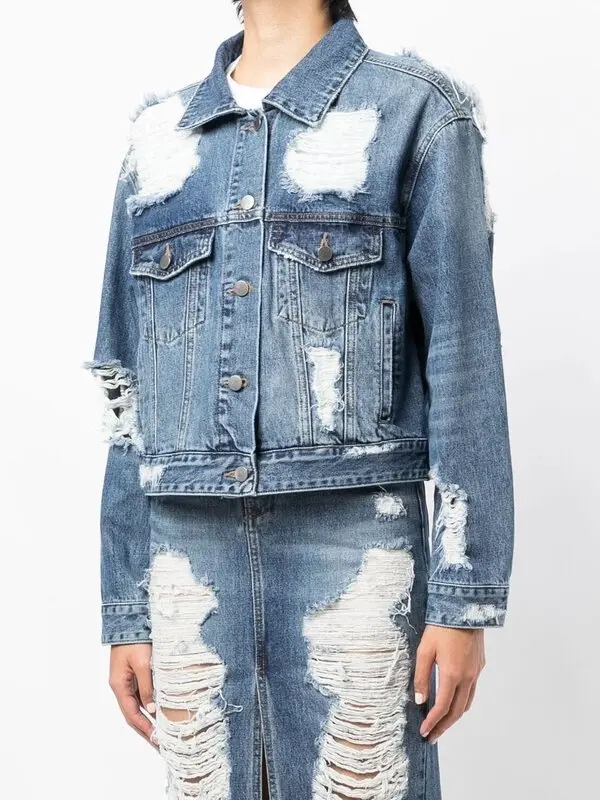 Goen.j Distressed Denim Jacket - Blue