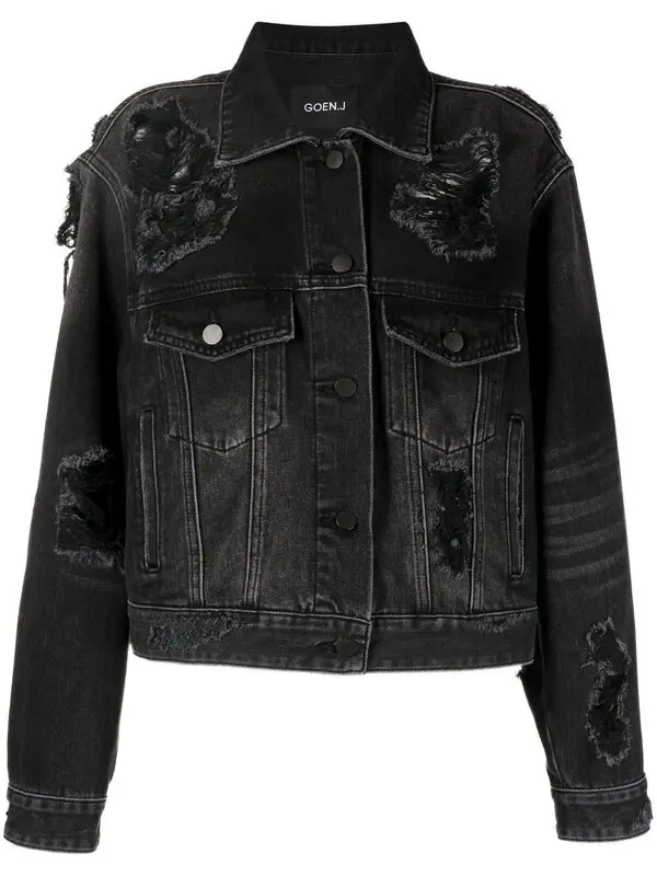 Goen.j Distressed Denim Trucker Jacket - Black