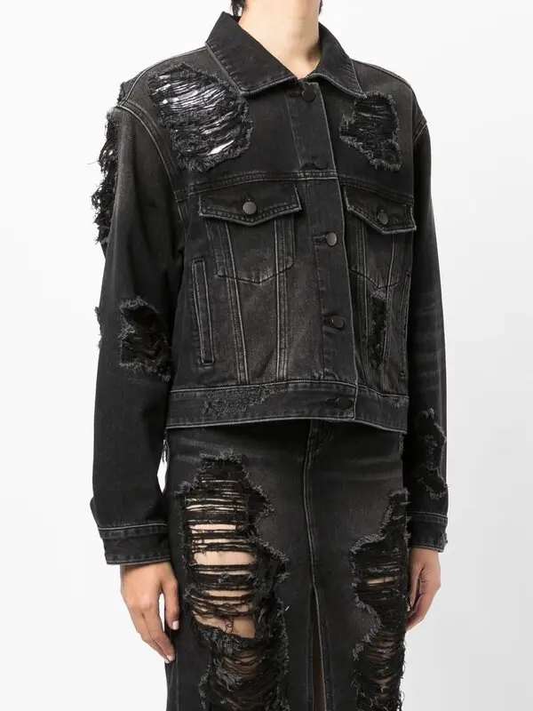 Goen.j Distressed Denim Trucker Jacket - Black