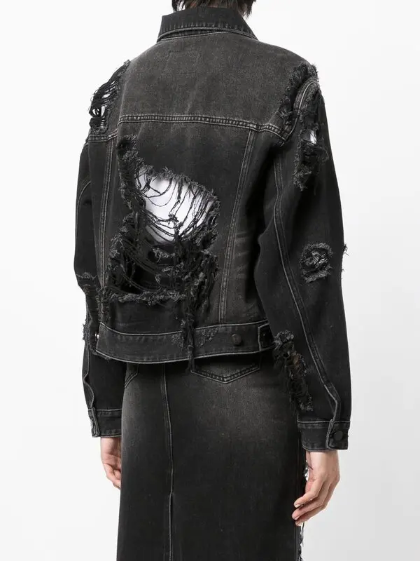 Goen.j Distressed Denim Trucker Jacket - Black