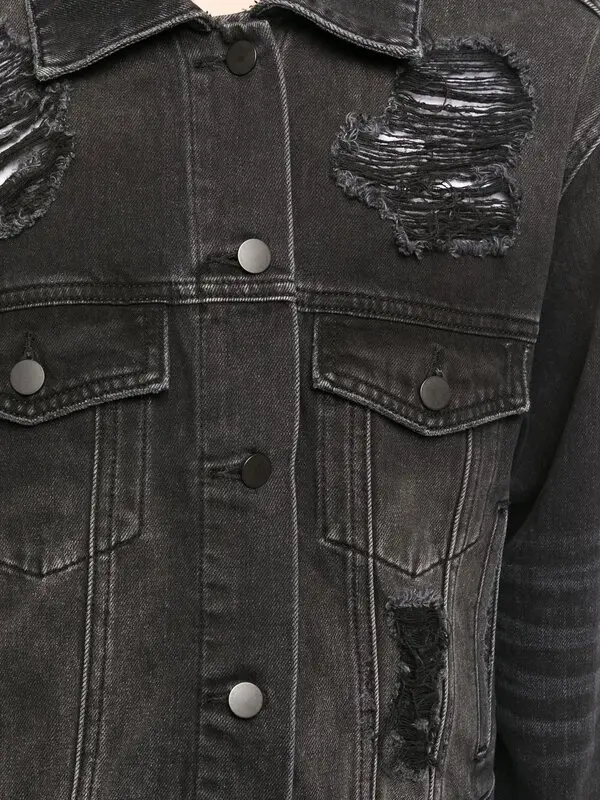Goen.j Distressed Denim Trucker Jacket - Black