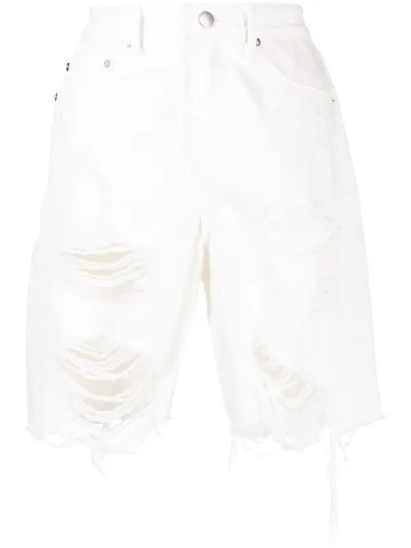 Goen.j Distressed Straight-leg Denim Shorts - White
