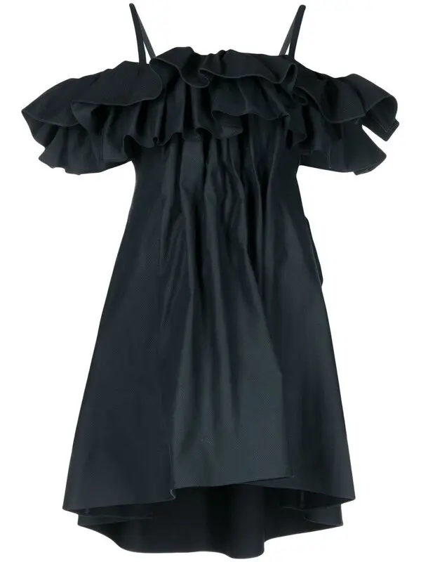 Goen.j Cold-shoulder Ruffled Dress - Blue