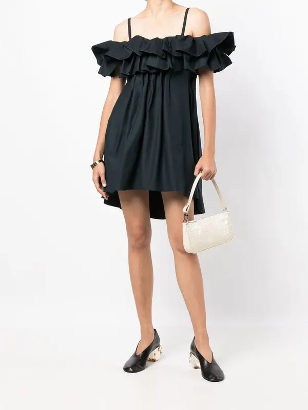 Goen.j Cold-shoulder Ruffled Dress - Blue