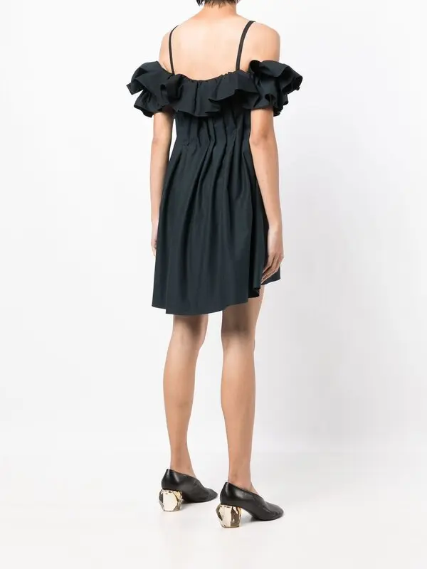 Goen.j Cold-shoulder Ruffled Dress - Blue