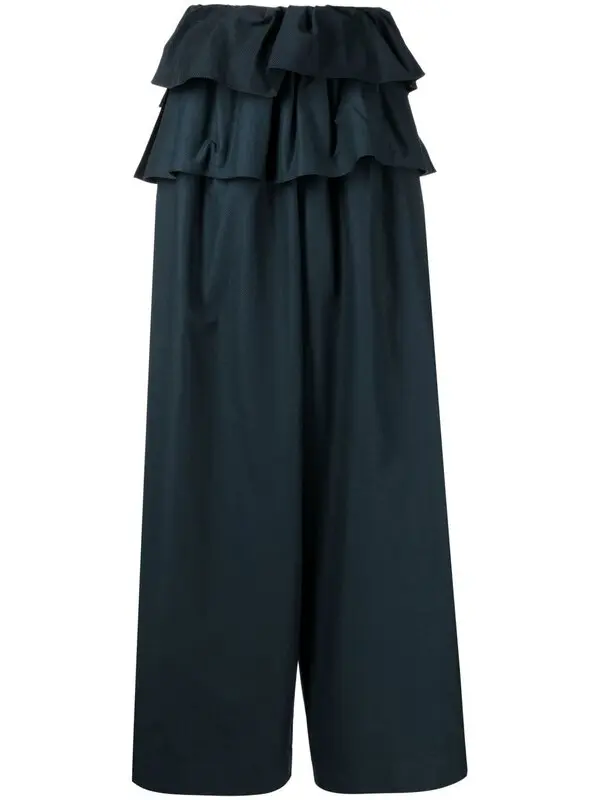 Goen.j Layered Ruffled Wide-leg Trousers - Blue