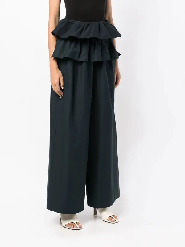 Goen.j Layered Ruffled Wide-leg Trousers - Blue