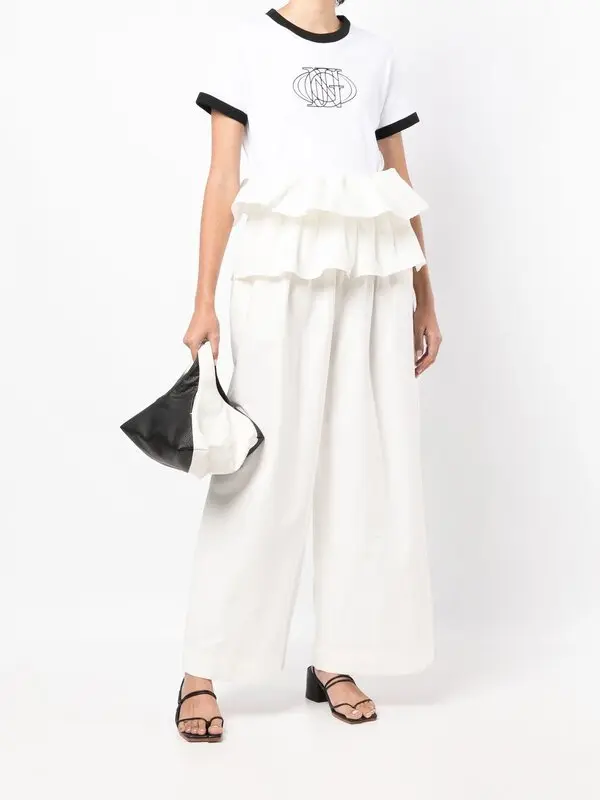 Goen.j High-waisted Ruffled Trousers - White