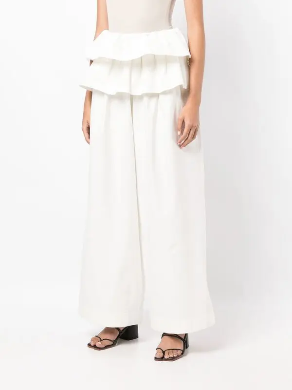 Goen.j High-waisted Ruffled Trousers - White