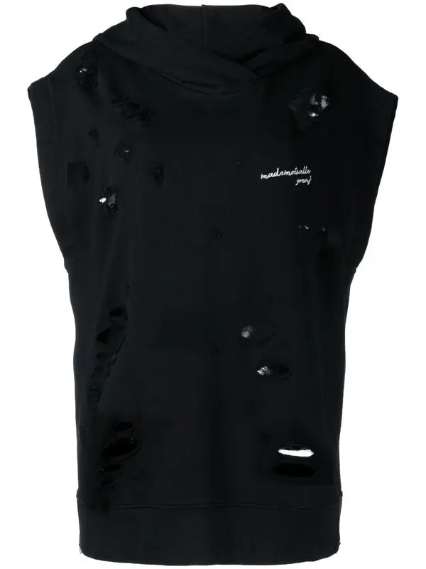 Goen.j Distressed Sleeveless Hoodie