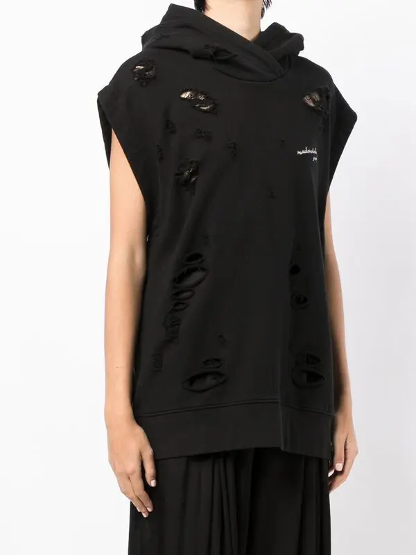 Goen.j Distressed Sleeveless Hoodie