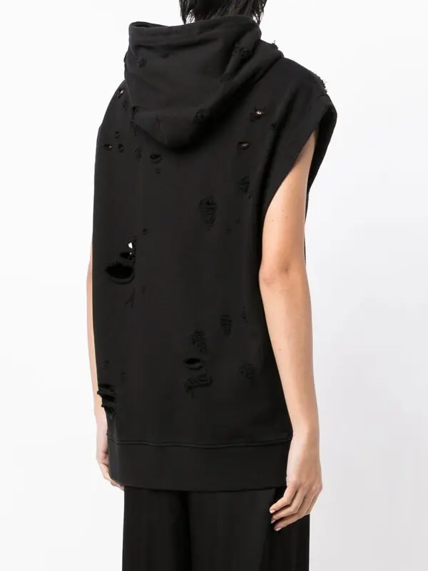 Goen.j Distressed Sleeveless Hoodie