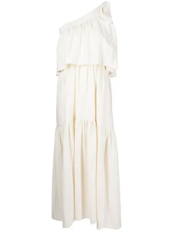 Goen.j Gathered One-shoulder Long Dress - Neutrals