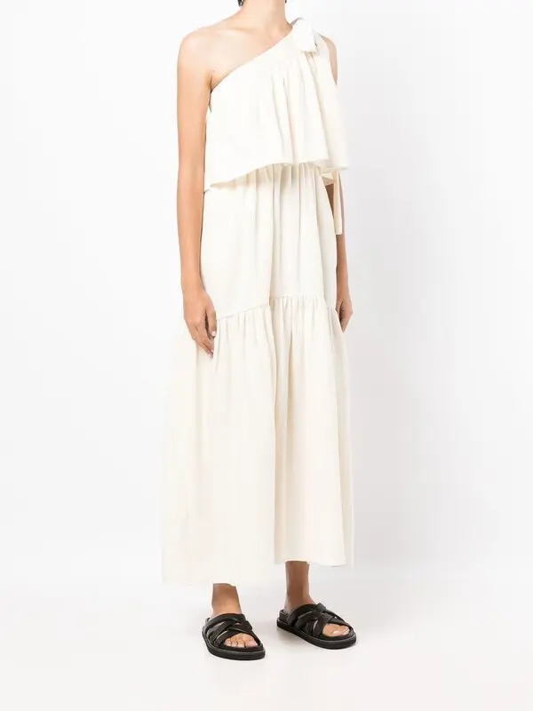Goen.j Gathered One-shoulder Long Dress - Neutrals