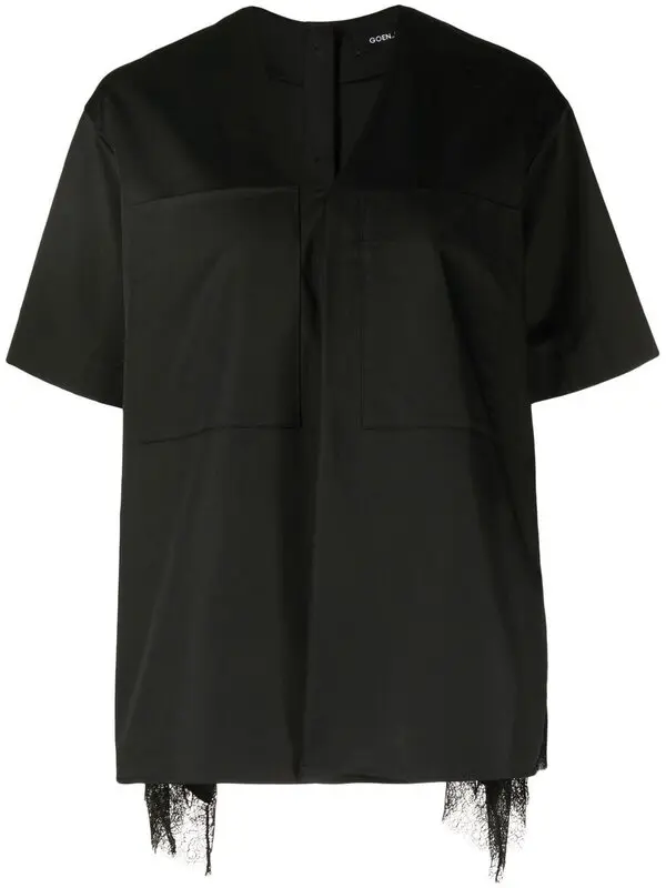Goen.j Lace-trimmed Short-sleeve Blouse - Black