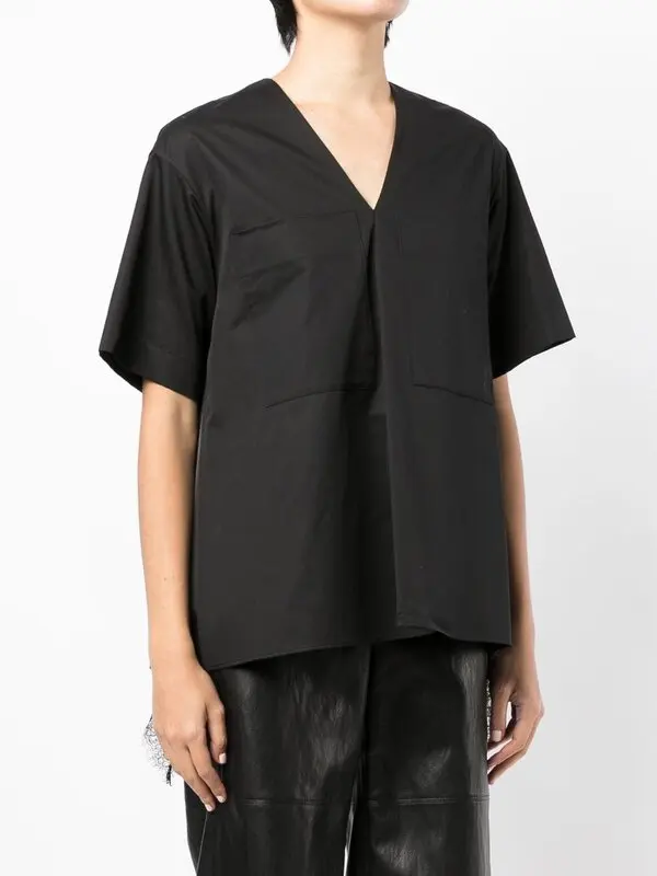 Goen.j Lace-trimmed Short-sleeve Blouse - Black