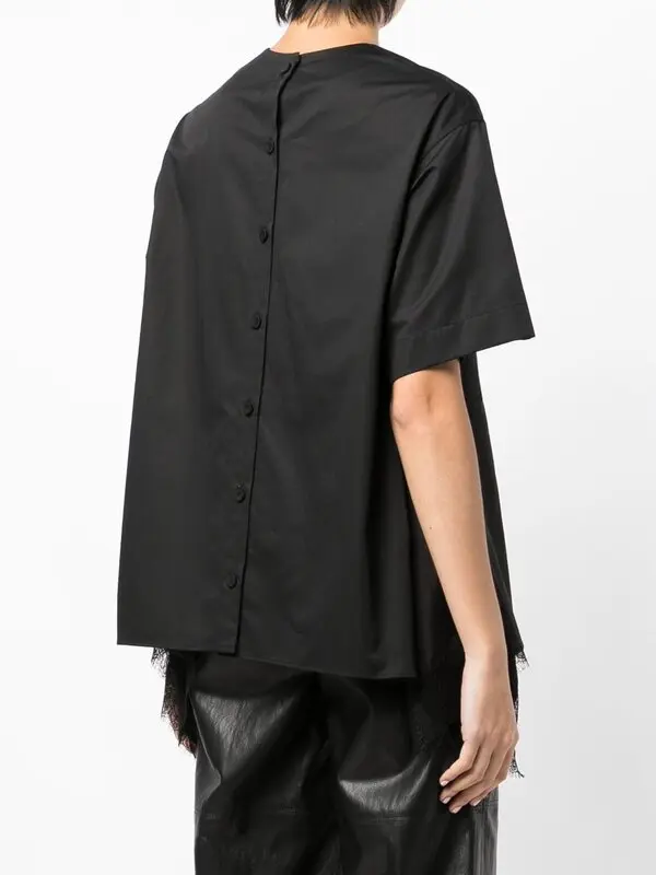 Goen.j Lace-trimmed Short-sleeve Blouse - Black