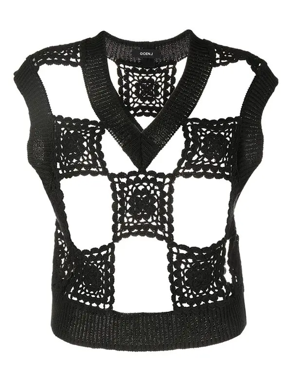 Goen.j Crochet Detail Knitted Vest - Black
