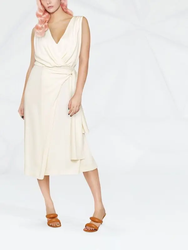 Alberta Ferretti Sleeveless V-neck Draped Midi Dress