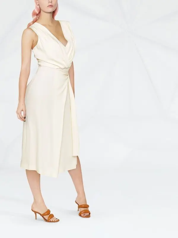 Alberta Ferretti Sleeveless V-neck Draped Midi Dress