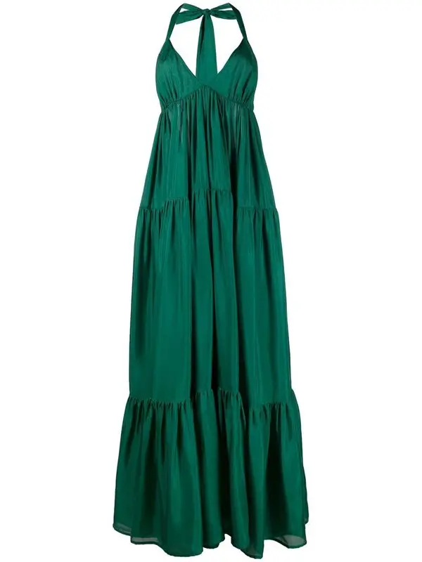 Kalita Atlas Tiered Silk Maxi Dress In Green - 38% Off | Editorialist
