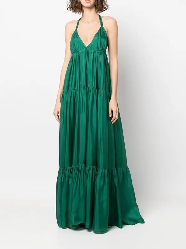 Kalita Atlas Tiered Silk Maxi Dress In Green - 38% Off | Editorialist