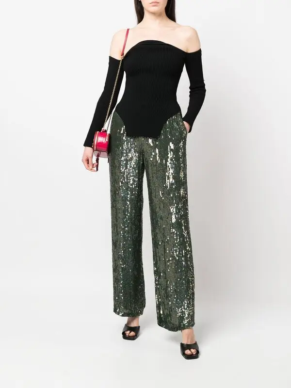 P.a.r.o.s.h Sequin Wide-leg Trousers - Green
