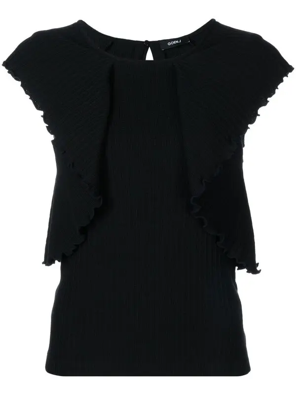 Goen.j Ruffled Pleated Vest - Black