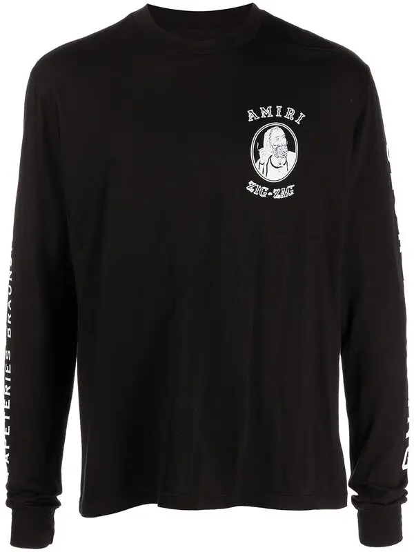 Amiri Logo-Print Long-Sleeve Cotton T-Shirt - Black | Editorialist