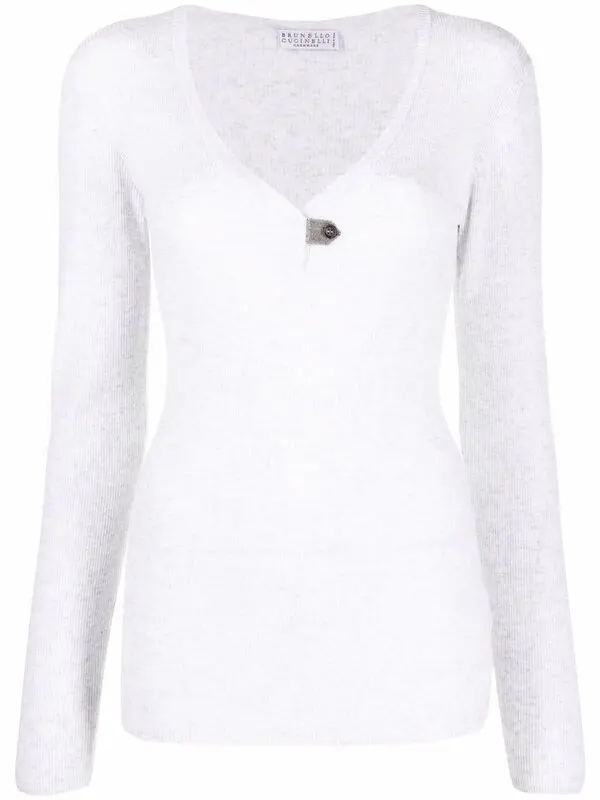 Brunello Cucinelli Cashmere-blend Sweatshirt With Chain-link Trim - C159 White
