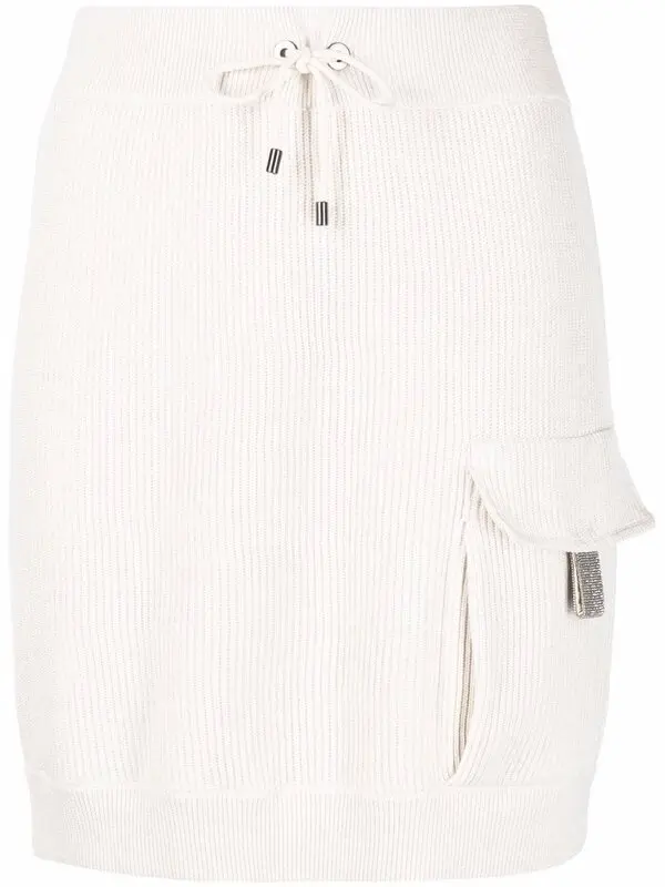 Brunello Cucinelli Ribbed-knit Drawstring Skirt - Neutrals