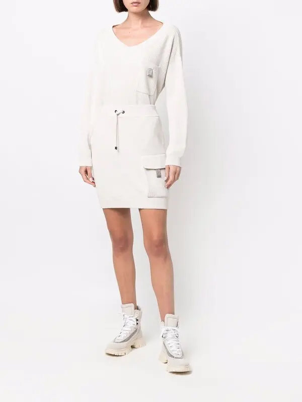 Brunello Cucinelli Ribbed-knit Drawstring Skirt