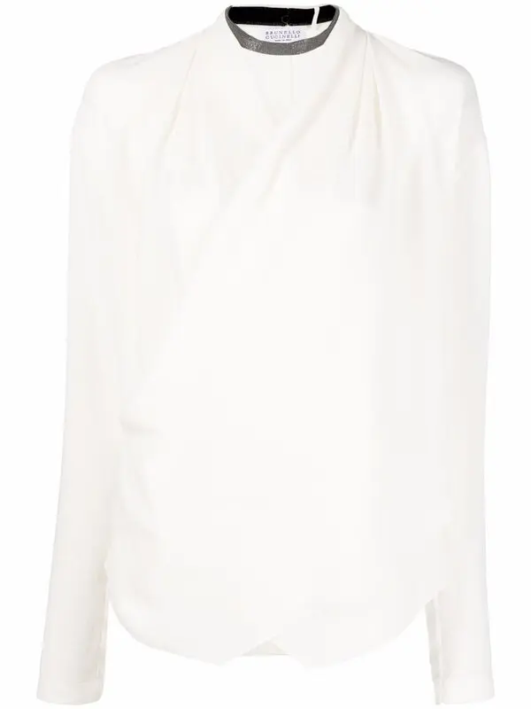Brunello Cucinelli Wrap Long-sleeve Blouse