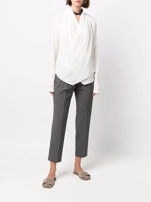 Brunello Cucinelli Wrap Long-sleeve Blouse