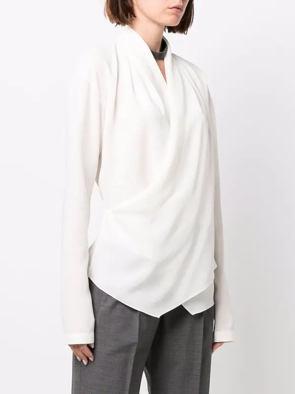 Brunello Cucinelli Wrap Long-sleeve Blouse