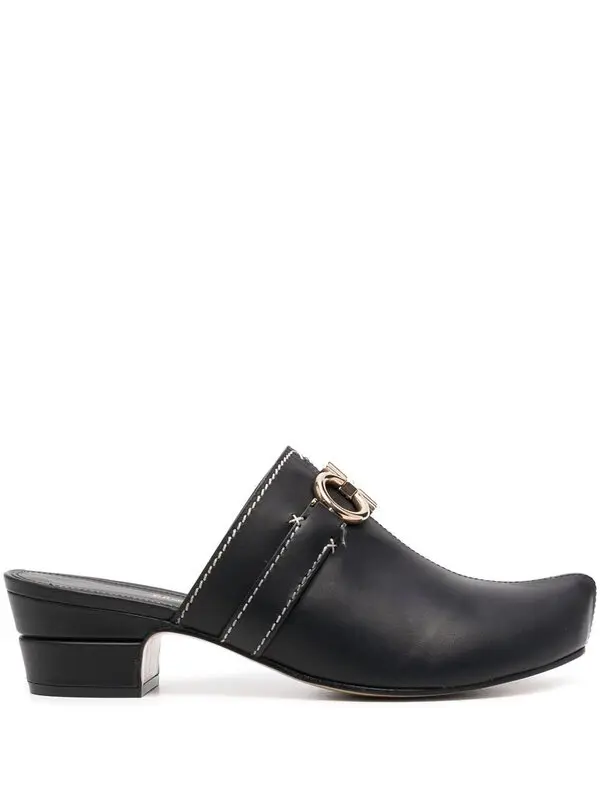 FERRAGAMO Gancini Leather Mules - Black