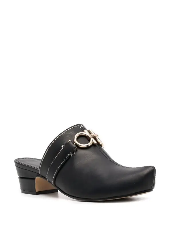 FERRAGAMO Gancini Leather Mules - Black
