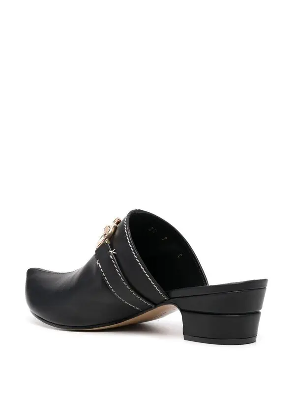 FERRAGAMO Gancini Leather Mules - Black