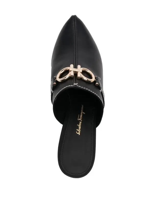 FERRAGAMO Gancini Leather Mules - Black