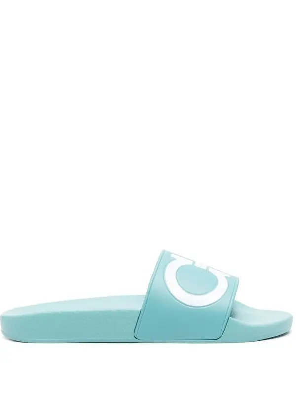 FERRAGAMO Gancini Print Slides - Blue